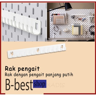 Jual Rak dengan pengait / skadis Rak panjang dengan pengait putih untuk ...