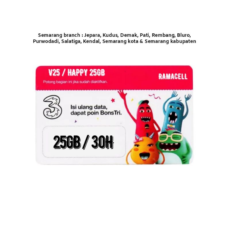 Jual Voucher Tri Happy 25GB 30Hari (Semarang Branch) | Shopee Indonesia