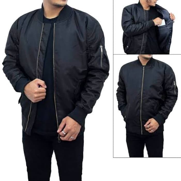 Jual jaket bomber hitam polos murah | Shopee Indonesia