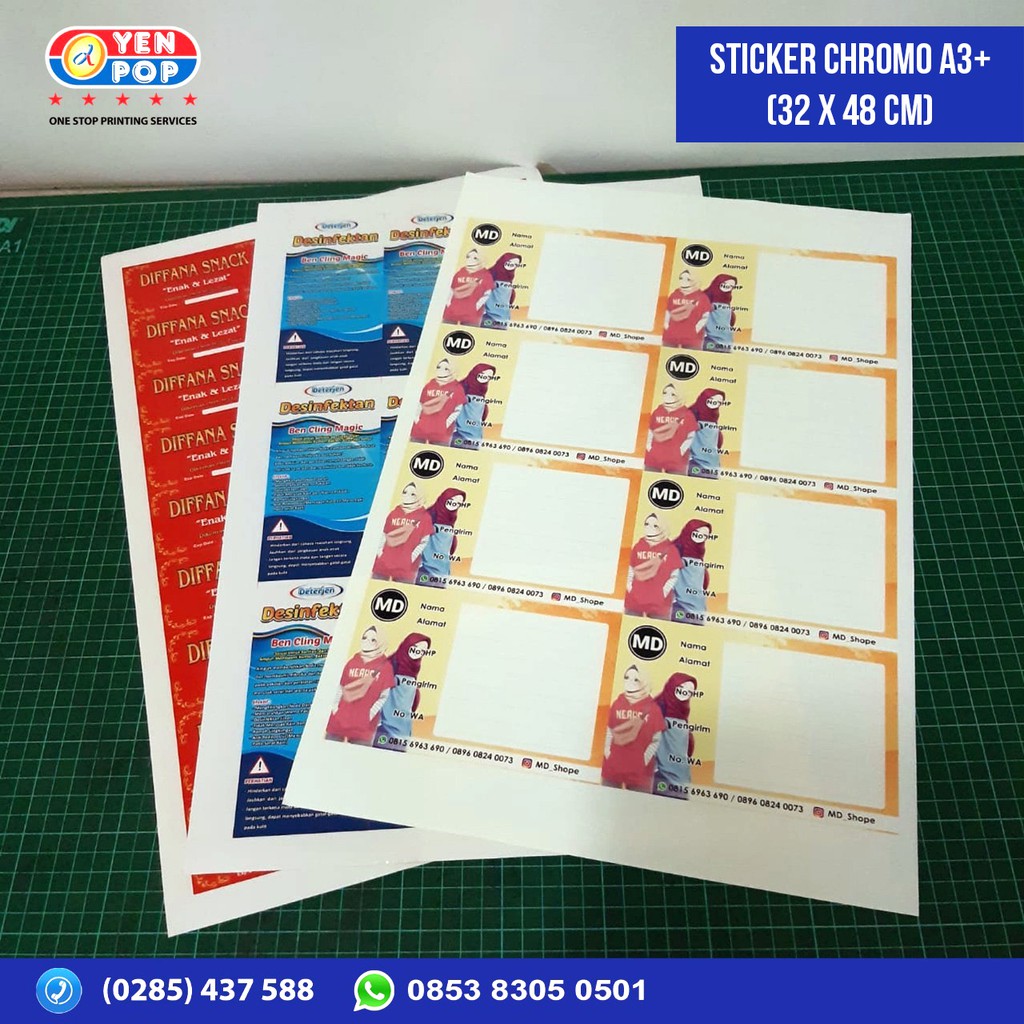 Jual Cetak Sticker Chromo A3+ | Laminasi DOFF/GLOSSY | Kiss Cut ...