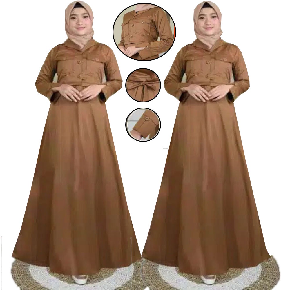 Jual Gamis seragam dinas PNS PEMDA kantong dada dan pangkat warna khaki tua bahan toyobo premium ...