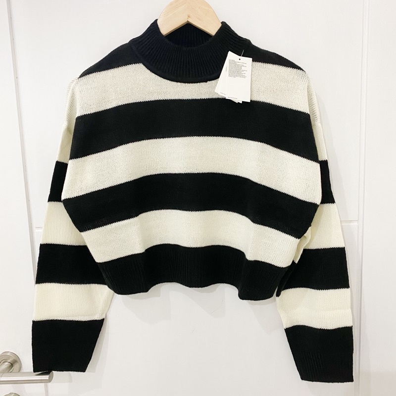 Jual AB963609 Knit Sweater Rajut Garis Hitam Putih Wanita Korea Import ...