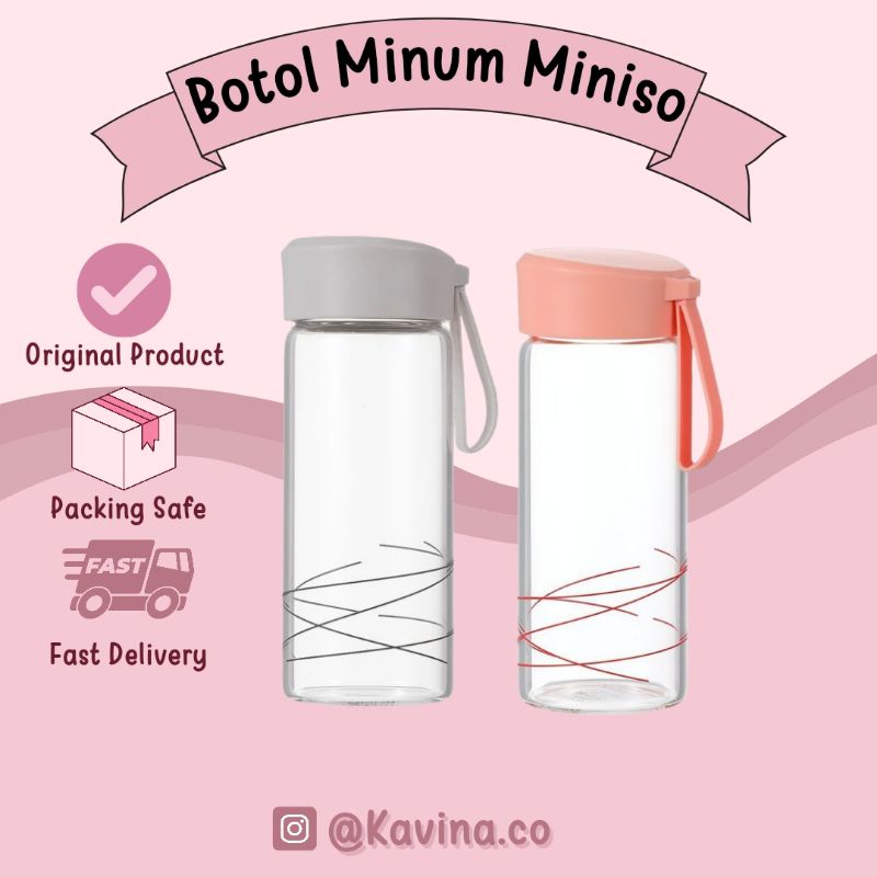 Jual [ORIGINAL] Miniso Botol Minum 300ml Botol Kaca Borosilikat Tinggi ...