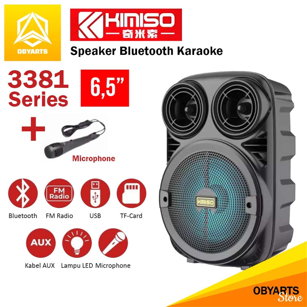 Jual SPEAKER BLUETOOTH KARAOKE KIMISO 338 / 3881 SERIES + MIC 6 INCH MEGA BASS DAN FM RADIO ...