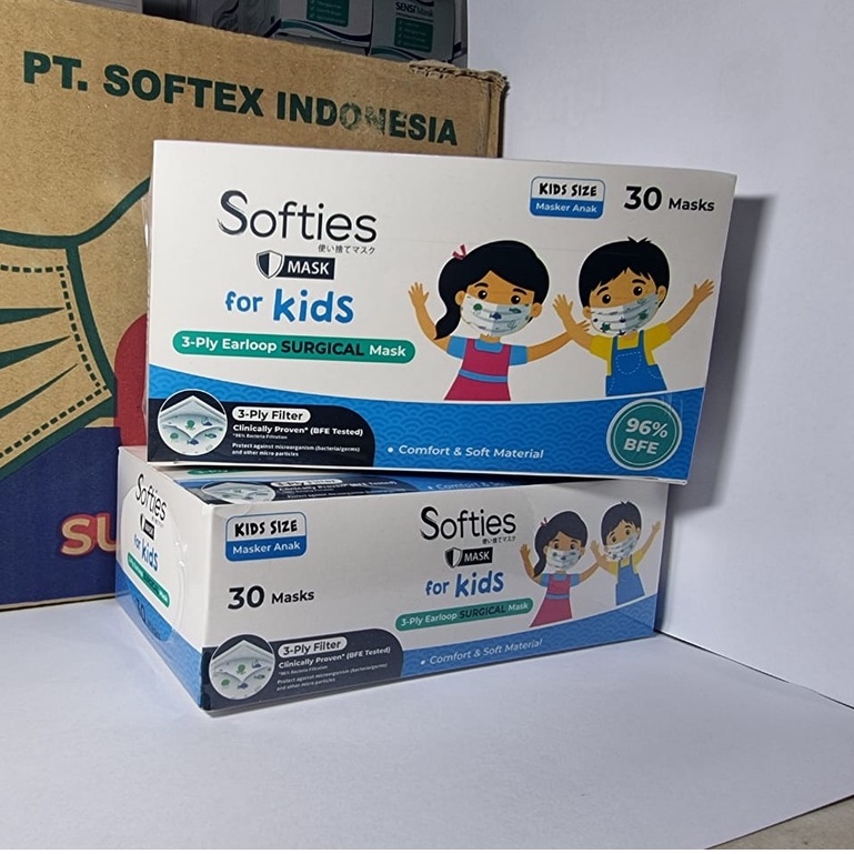 Jual Masker Softies Kids Surgical 3ply isi 30 / Masker Medis Anak ...
