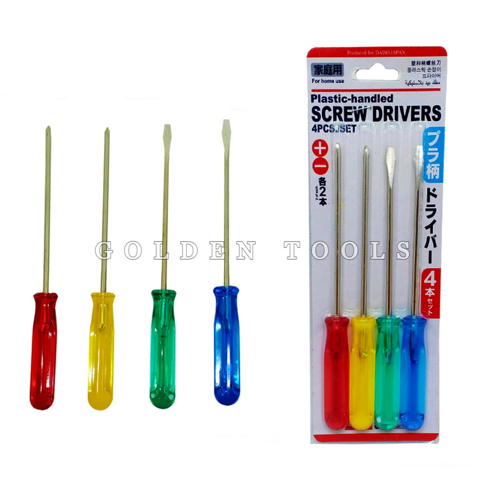 Jual SCREW DRIVERS OBENG SET 4 PCS KEMBANG MINUS GAGANG PLASTIK ...
