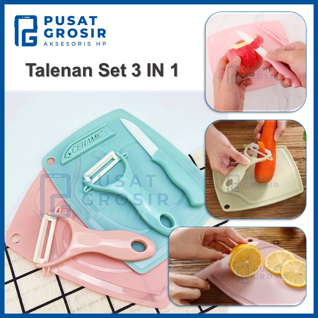 Jual Set alat dapur 3 in 1 Telenan Pisau Peeler pengupas buah 3in1 perlengkapan dapur ceramic ...