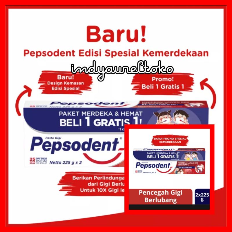 Jual Pepsodent jumbo ukuran 225 gr beli 1 gratis 1 | Shopee Indonesia