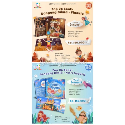 Jual Pop Up Book Dongeng Dunia Pinokio / Putri Duyung. Buku Cerita Anak ...