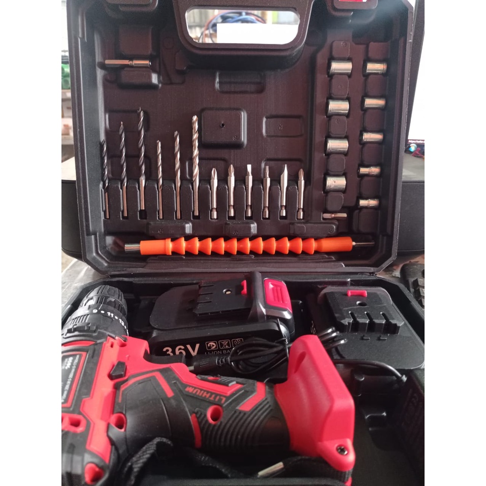 Jual Mesin Bor Cas Sunc Tools 10mm 36V Bor Cordless 2 Batre Set Koper ...