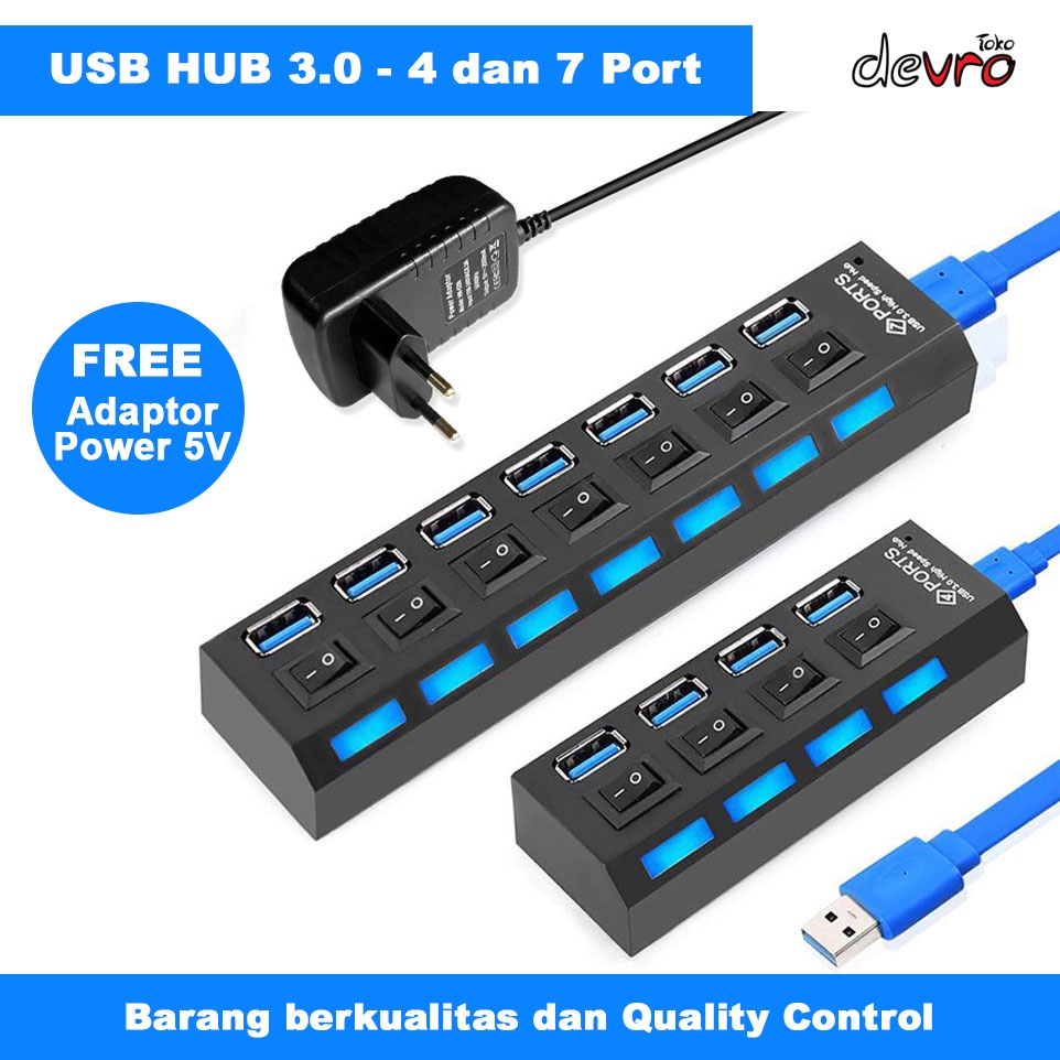 Jual USB Hub 3.0 - 4 Port dan 7 Port Free Adaptor Power Supply ...