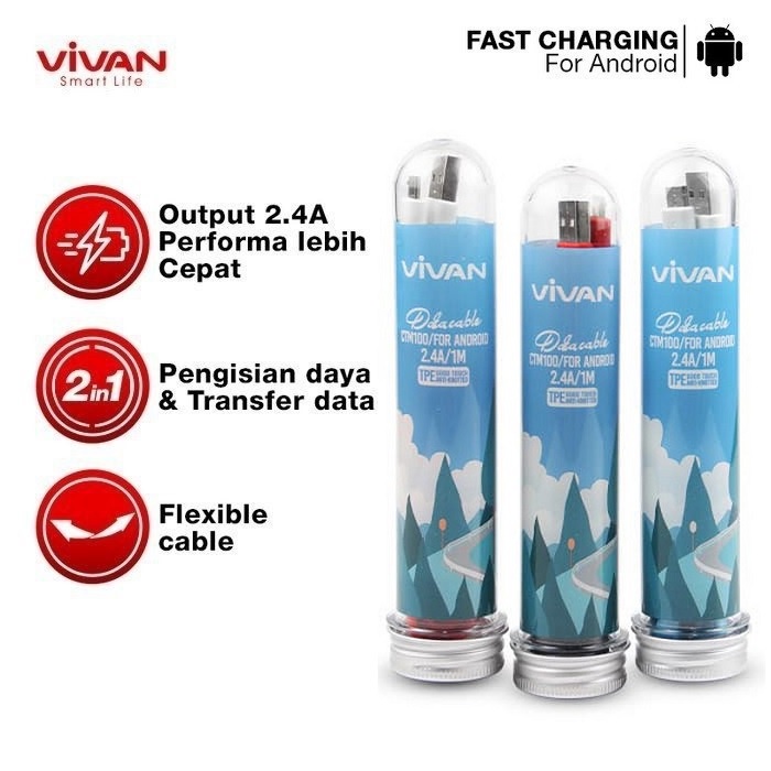 Jual Vivan CTM100S/CTC100S/CTL100S Kabel Data & Charger Mini Tube Quick ...