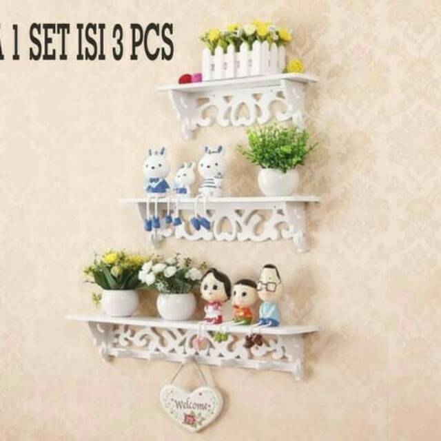 Rak Hiasan Dekorasi Dinding Tempel Minimalis Kayu Gantung Kamar Estetik ...