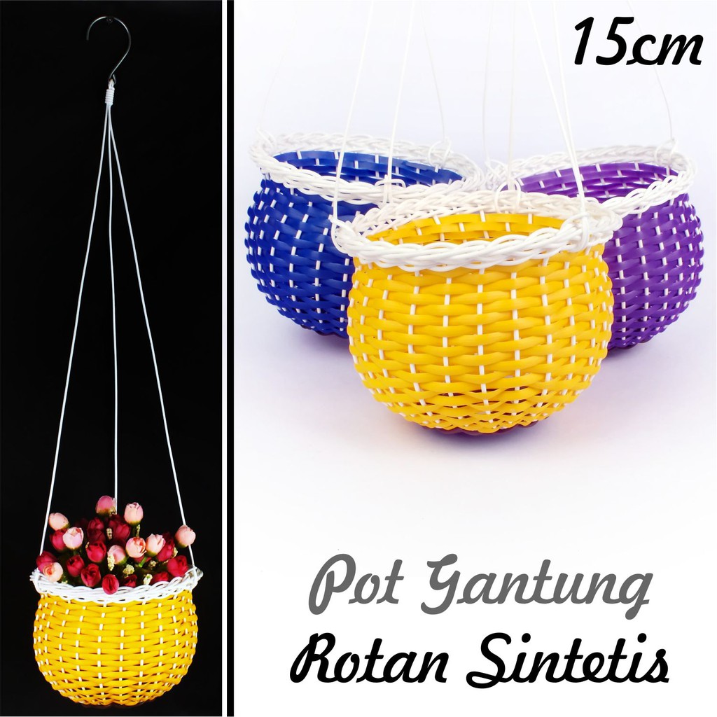Jual Pot Gantung Tanaman Bunga Rotan Sintetis - Lubang 15 Cm | Shopee ...
