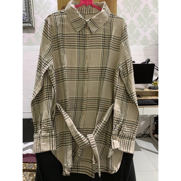 Jual Preloved / Bekas Kemeja Flanel Cream Coklat | Shopee Indonesia