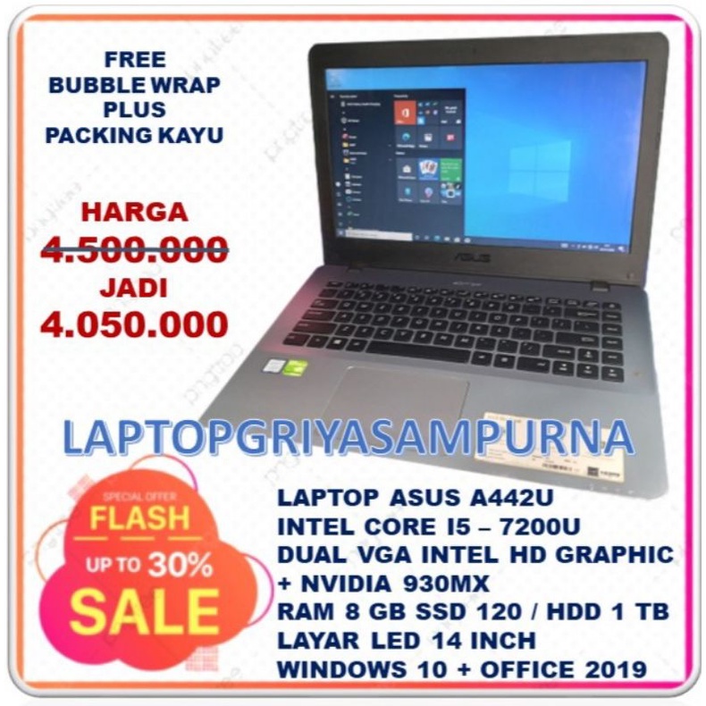 Jual Laptop Asus A442U Intel Core i5 - 7200U Generasi 7 Dobel VGA NVIDIA 930MX SSD + HDD 1000GB ...