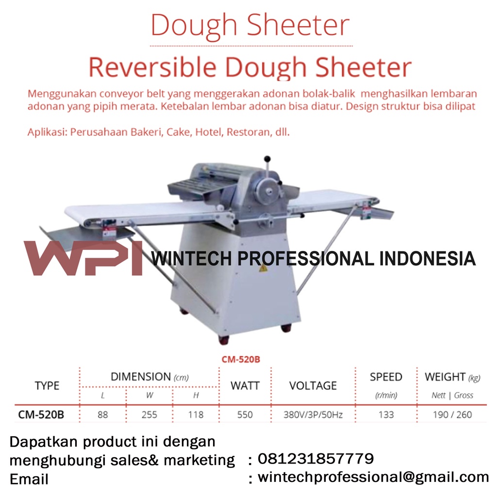 Jual GETRA CM-520A TABLE TOP REVERSIBLE DOUGH SHEETER / PENGEPRES ...
