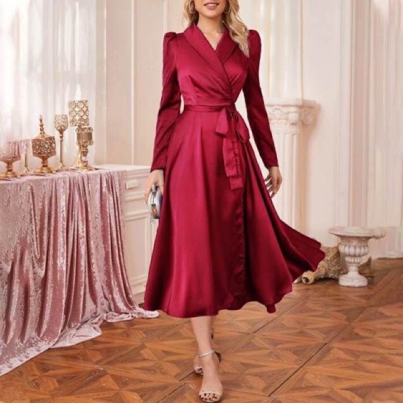 Jual CECILIA DRESS - Dress pesta wanita gaun party satin mewah elegant ...