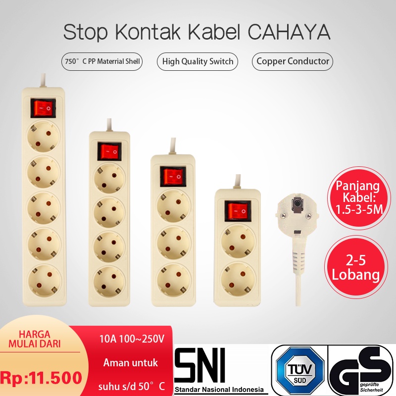 Jual STOP KONTAK 2,3,4,5 LUBANG PANJANG 1,5M - 5M + KABEL SNI Indonesia|Shopee Indonesia
