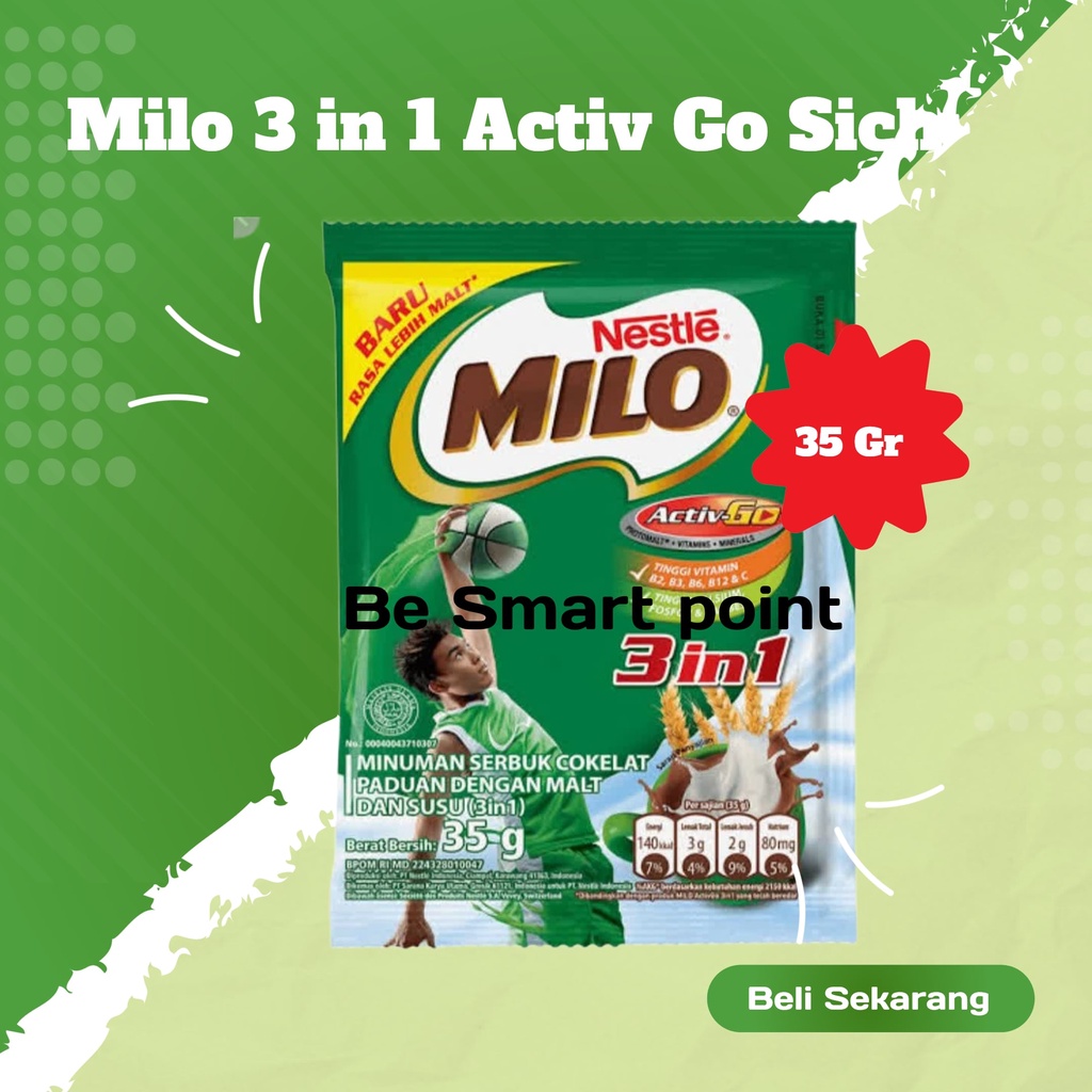 Jual Susu Milo 3 in 1 Activ Go 35 Gr, 1 Renceng isi 10 sachet | Shopee ...