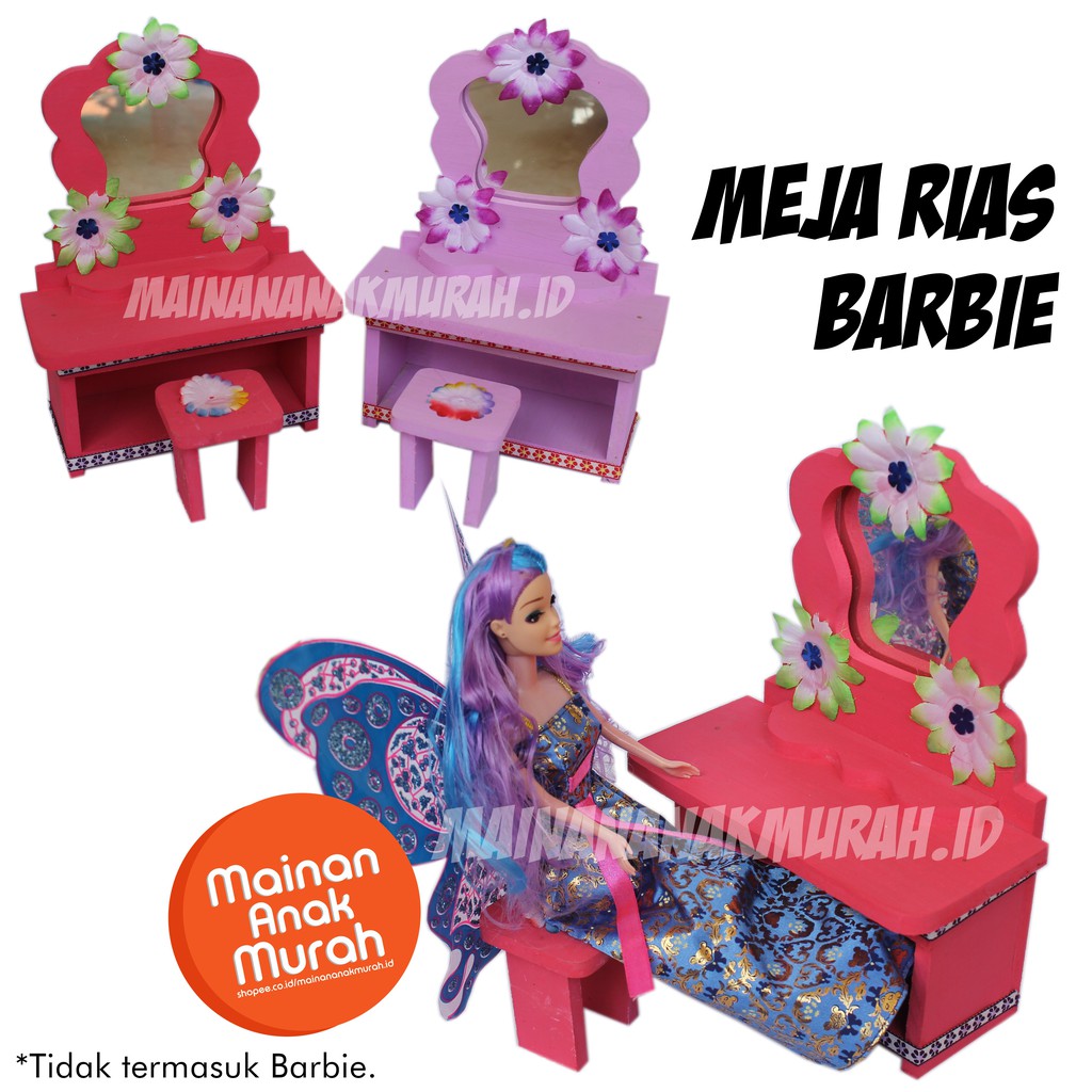 Meja Rias Barbie Kaca Cermin / Peralatan Kamar Boneka Barbie Tempat ...