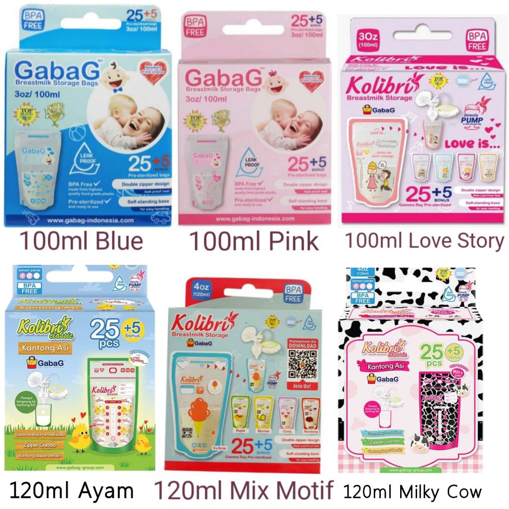 Jual Gabag / Kolibri Breastmilk Storage Bag ASI Love Story Blue Pink ...