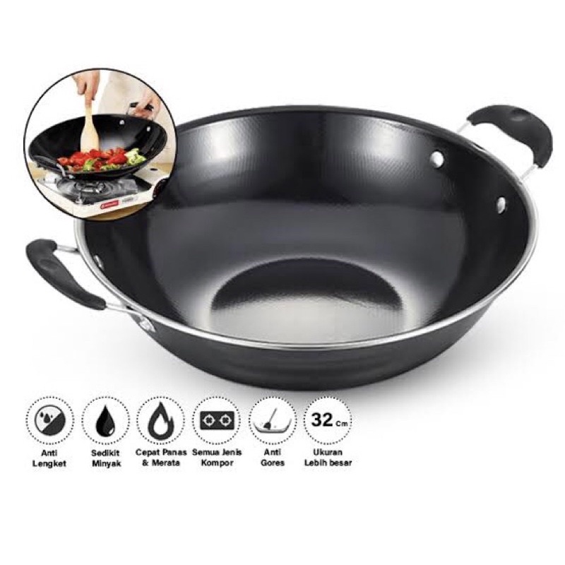 Jual WAJAN KUPING ENAMEL 34CM / KUALI PANCI 36CM HITAM PANCI 2 GAGANG ...