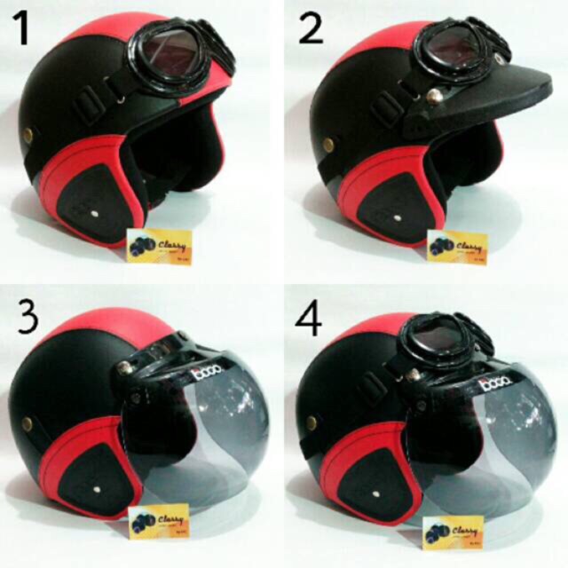 Jual Helm Retro Klasik SnI hitam list merah | Shopee Indonesia