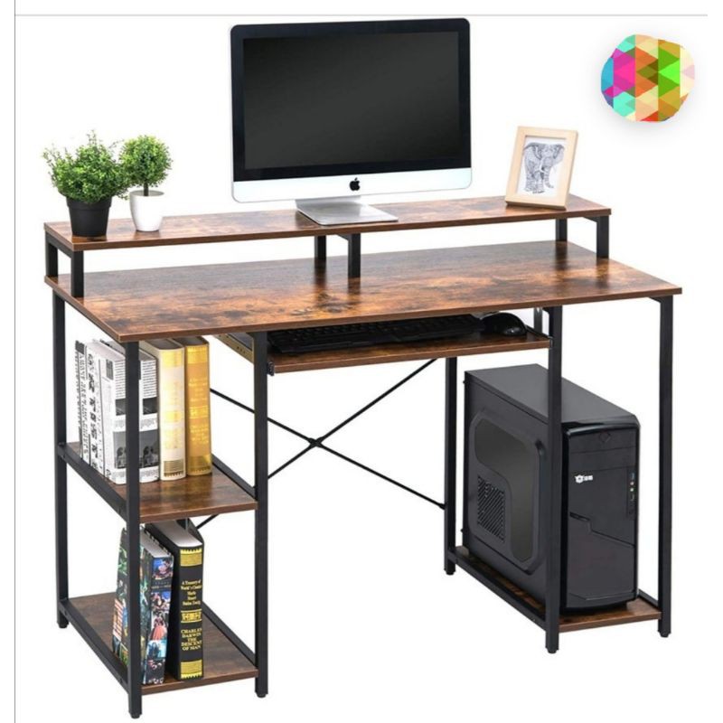 Jual Meja Komputer dengan Rak Penyimpanan / Baki Keyboard / Meja ...