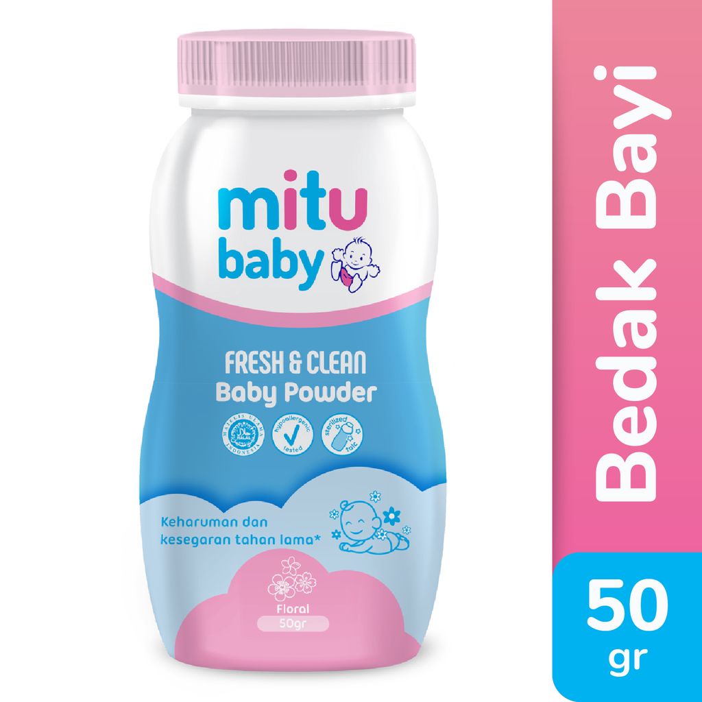 Jual Mitu Baby Powder Fresh & Clean Pink Floral 50 gr + 50% - Bedak ...