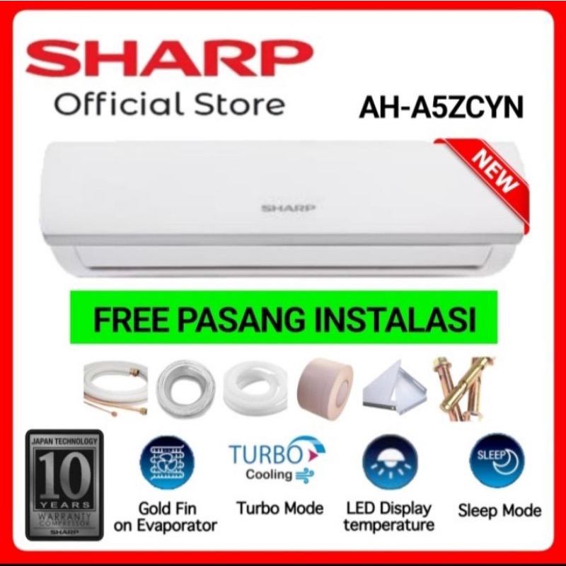 Jual AC SHARP 1/2 PK, LOW WATT AH-A5ZCY/ AH-A5ZCYN/AH-A5UCY (FREE JASA PASANG DAN KELENGKAPAN ...