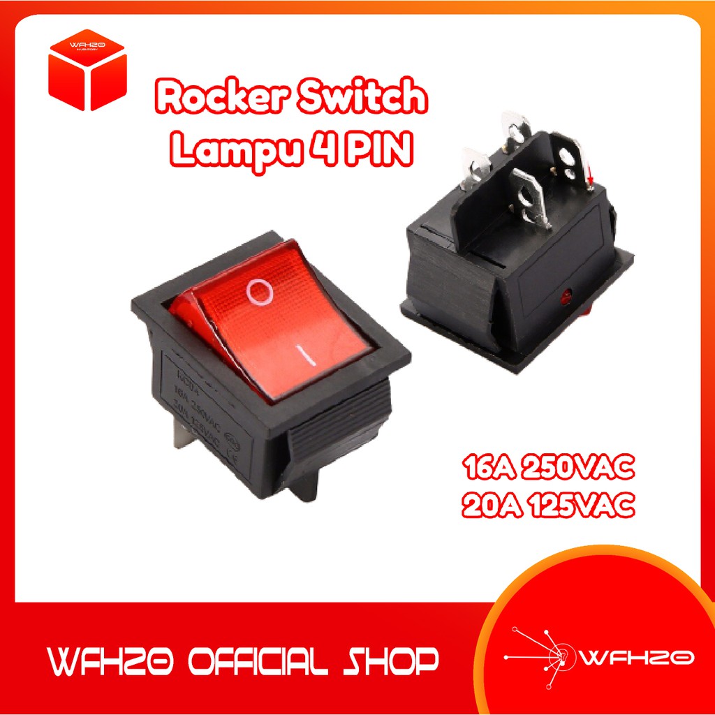 Jual Rocker Switch Besar Lampu Saklar 35mm x 25.5mm 4 Pin 16A 250VAC ...
