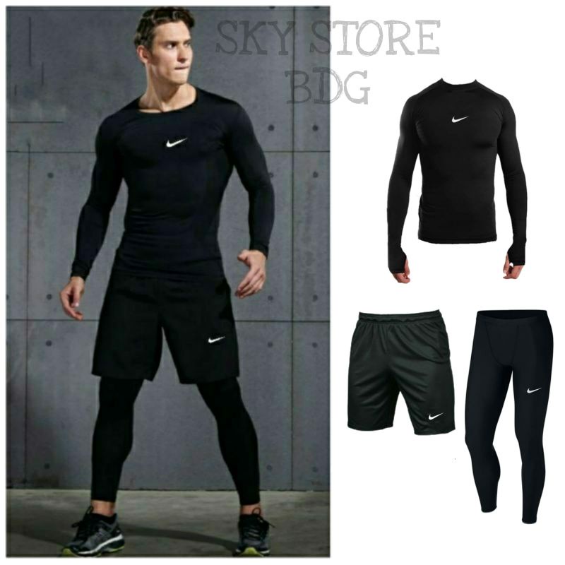 Jual FULL SET BAJU LEGGING CELANA PENDEK OLAHRAGA PRIA MANSET BASELAYER ...