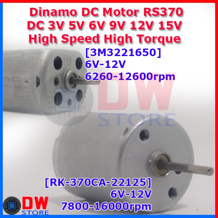 Jual Dinamo DC Motor RS370 RS 370 DC 3V 5V 6V 9V 12V 15V High Speed Torque | Shopee Indonesia