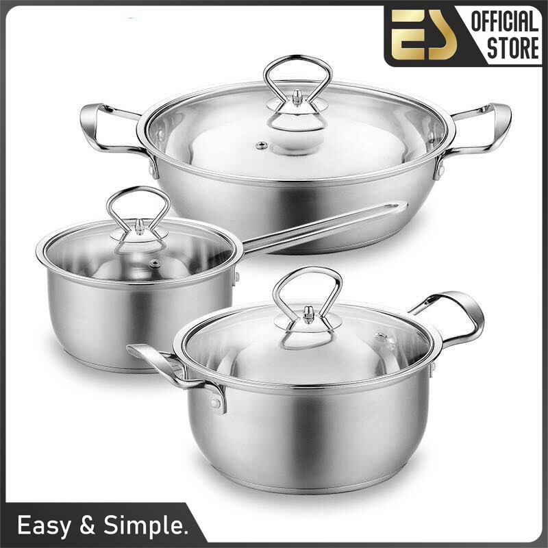 ES Set Panci Masak Stainless Steel satu set isi tiga wajan panci murah ...
