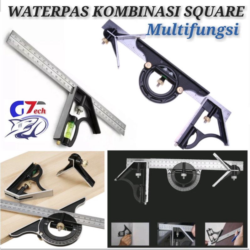 Jual Penggaris Siku Multifungsi / Waterpas Square Ruler kombinasi Sudut ...