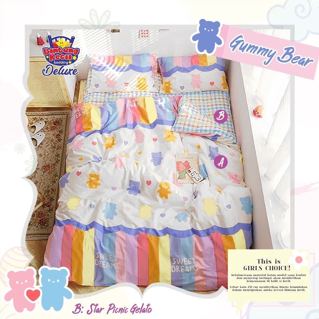 Jual KONICO Bahan Kain Sprei katun Motif tabur Anak GUMMY BEAR | ELBHE STAR CATRA GROW (METERAN ...