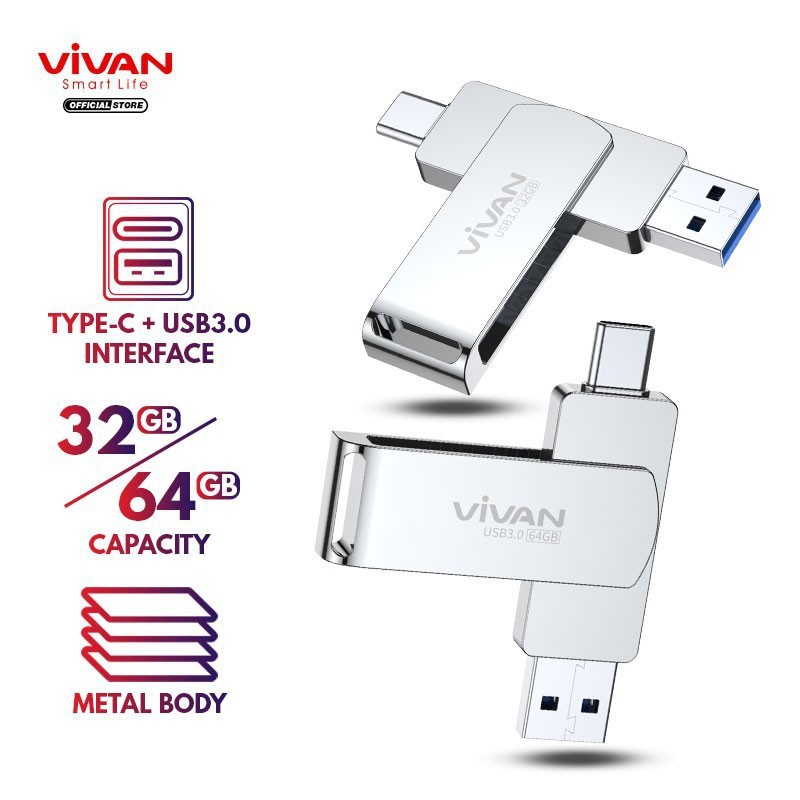 Jual Vivan Flashdisk OTG Type-C 32GB / 64GB USB3.0 High Spee Dual ...