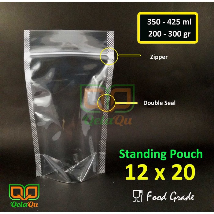 Jual Plastik Kemasan STANDING POUCH 12x20 Transparan Zipper Double Seal ...