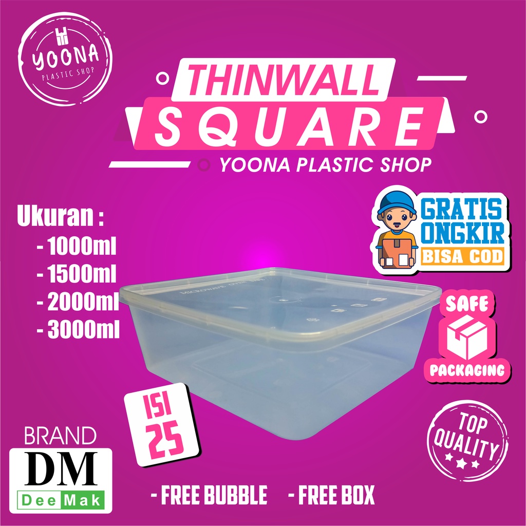 Jual Thinwall Dm Sq 1000ml 1500ml 2000ml 3000ml 1 Pack Isi 25