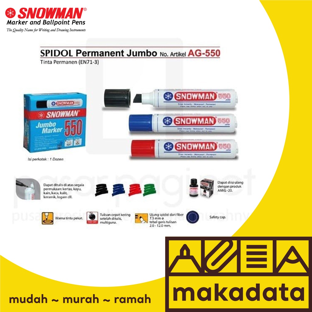 Jual SPIDOL SNOWMAN 550 PERMANENT HITAM / MERAH / BIRU MURAH | Shopee ...