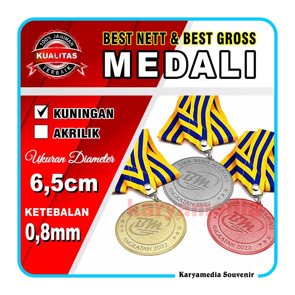Jual Medali Custom Logam Kuningan Etsa 0,8mm diameter 6,5cm Crome Emas ...