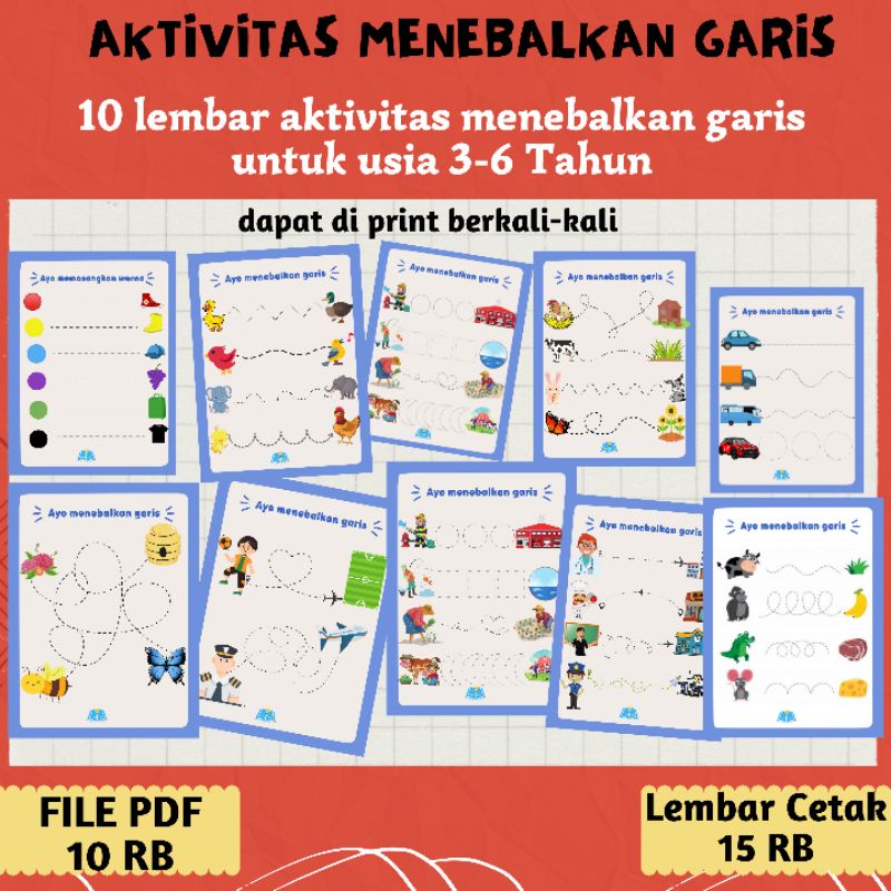 Jual activity anak menebalkan garis / worksheet anak menebalkan garis ...
