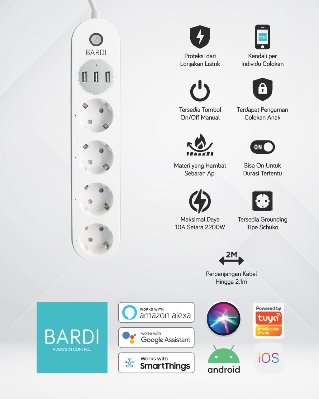 Jual BARDI Smart Extension Power Strips (Smart Stop Kontak, WIFI) | Shopee Indonesia
