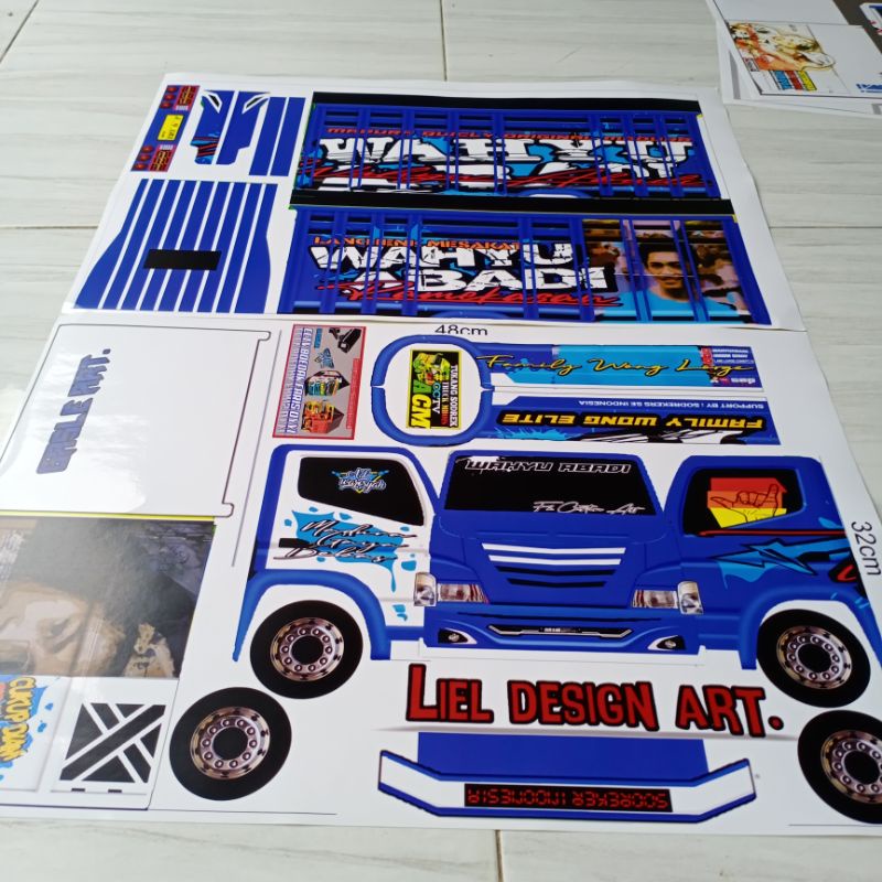 Jual lembaran pola stiker miniatur truck oleng ukuran 48 cm 32 cm ...