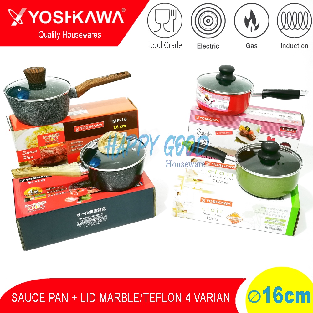 Jual YOSHIKAWA 16cm-18cm SAUCE POT/PANCI/PENGGORENGAN TEFLON/MARBLE 5 ...