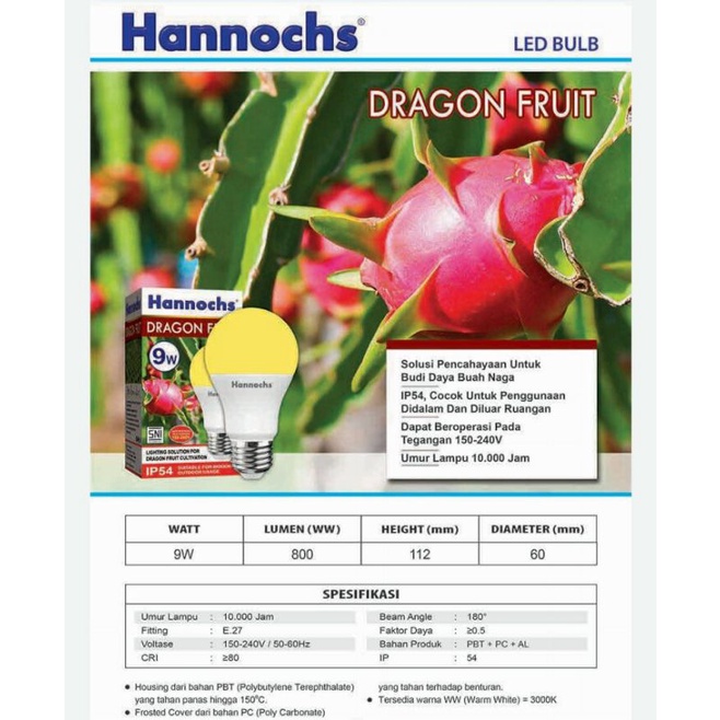 Jual Hannochs - Lampu LED Dragon Fruit / Buah Naga 9 watt - cahaya kuning Indonesia|Shopee Indonesia