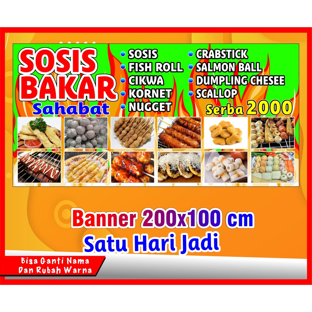 Jual Banner Sosis Sate Seafood, Spanduk Sosis Sate Seafood 200x100cm ...