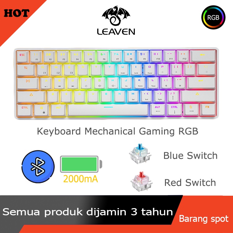 Jual LEAVEN K28 tkl mini mechanical keyboard bluetooth RGB untuk ipad android mode ganda type-c ...