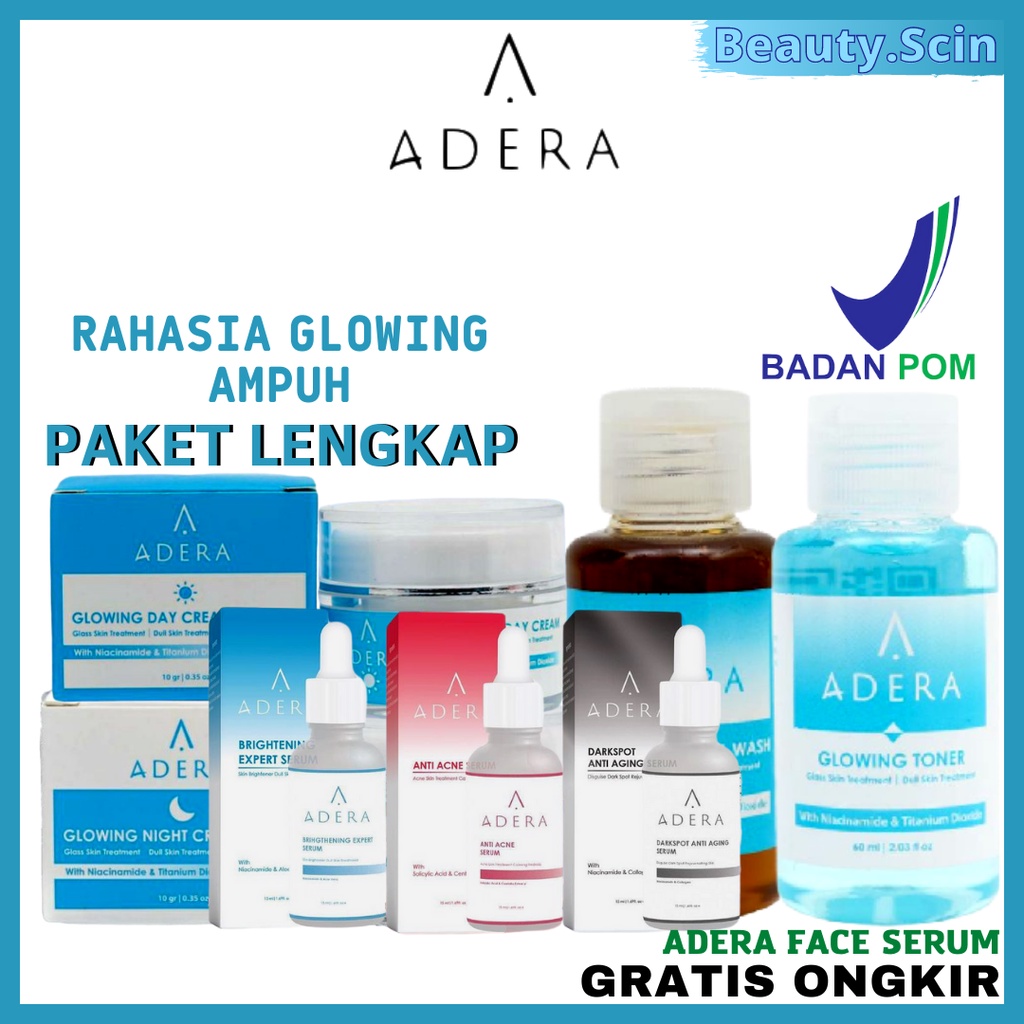 Jual SERUM WAJAH GLOWING ADERA BRIGHTENING DARK SPOT ACNE FACE SERUM TONER FACIAL WASH DAY CREAM ...